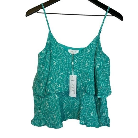 Sage | Tops | Sage The Label Double Ruffle Spaghetti Strap Cami Size ...